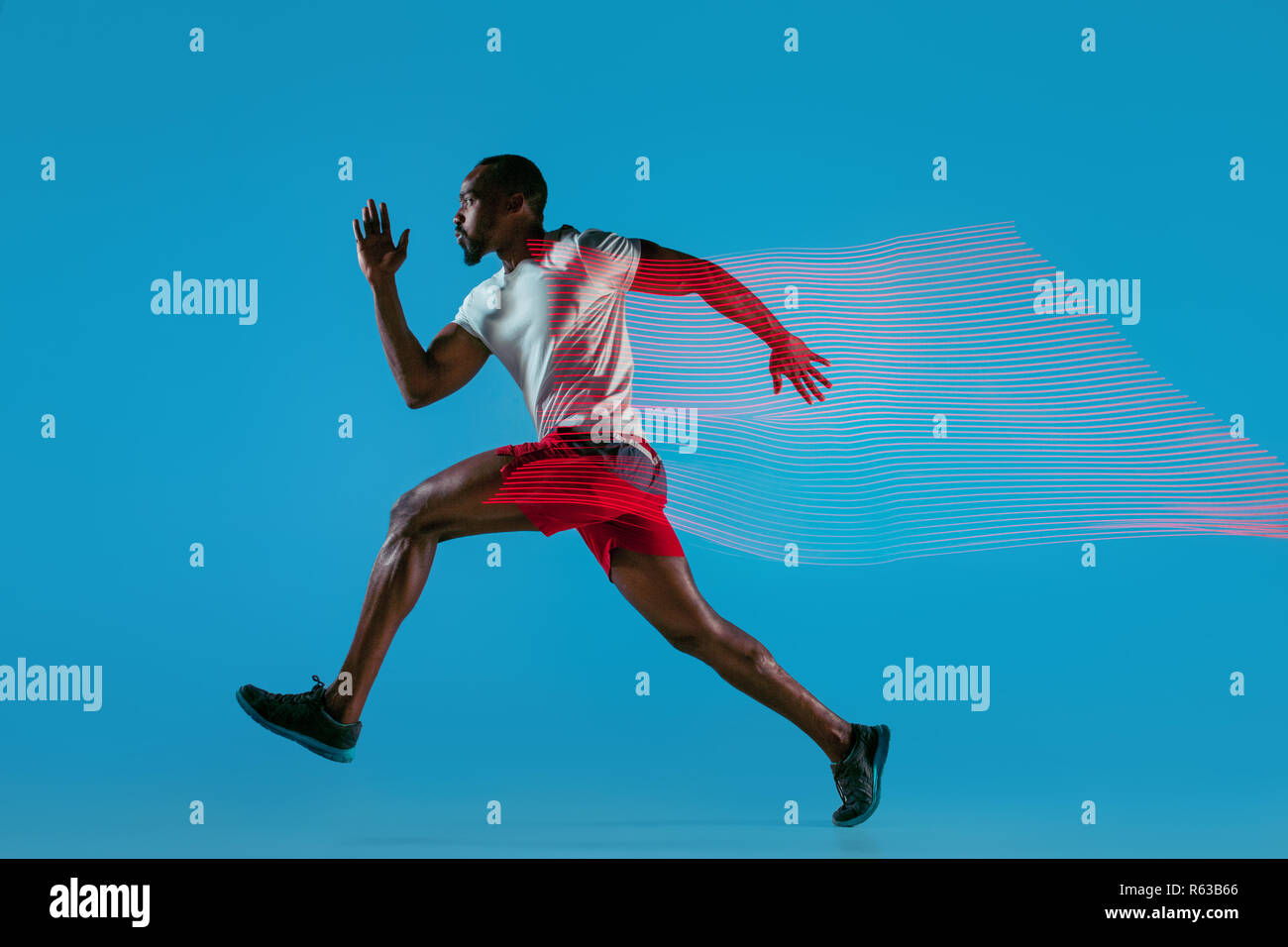 Full length portrait of active young african muscular running man ...