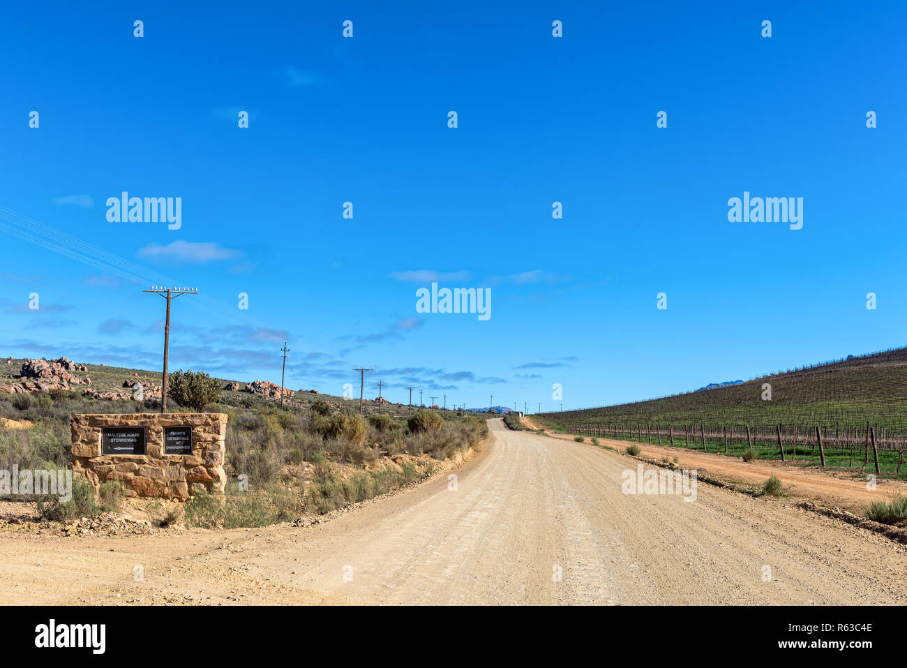 DWARSRIVIER, SOUTH AFRICA, AUGUST 23, 2018: The turn-off to the Maltese ...