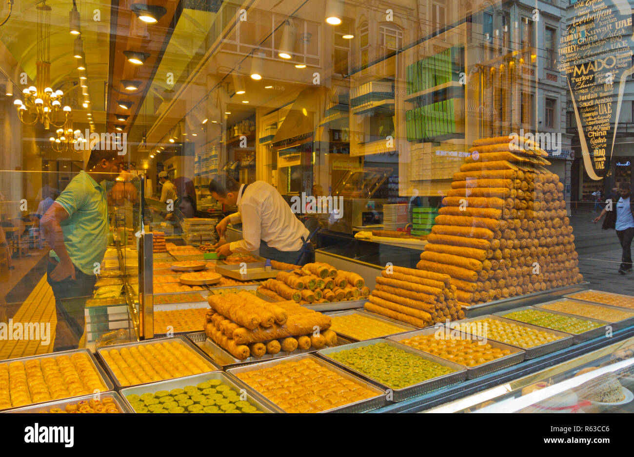Pastry sweet shop selling baklava and other desserts, Istiklal Caddesi ...