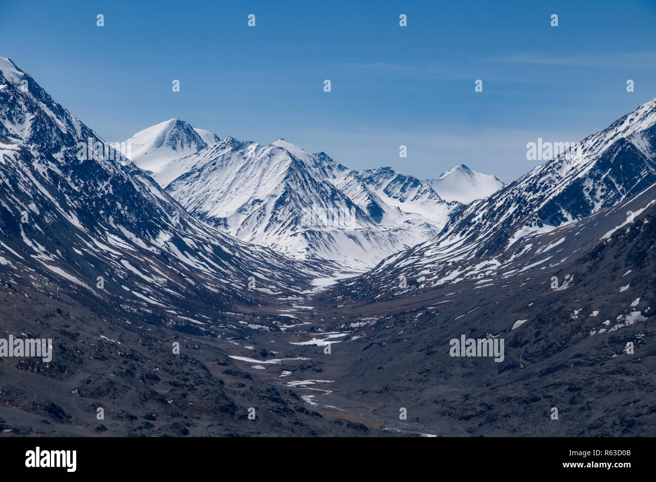 High-mountainous trough valley in the form of boulevard U Stock Photo ...