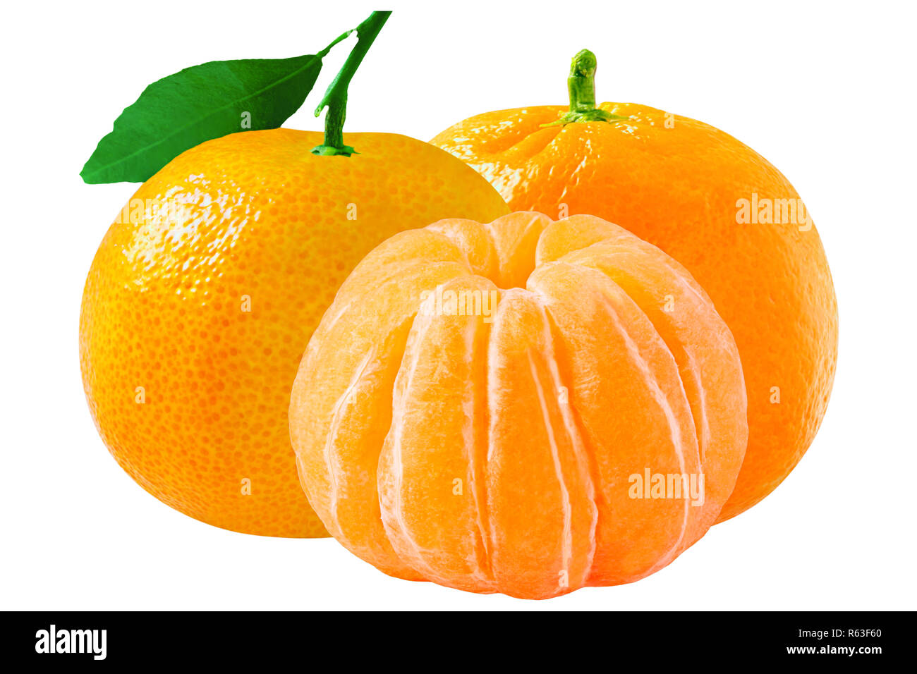 Three fresh tangerines isolated on white background with clipping path ...