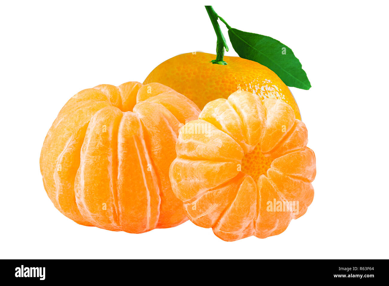 Three isolated whole peeled mandarin on white background Stock Photo ...