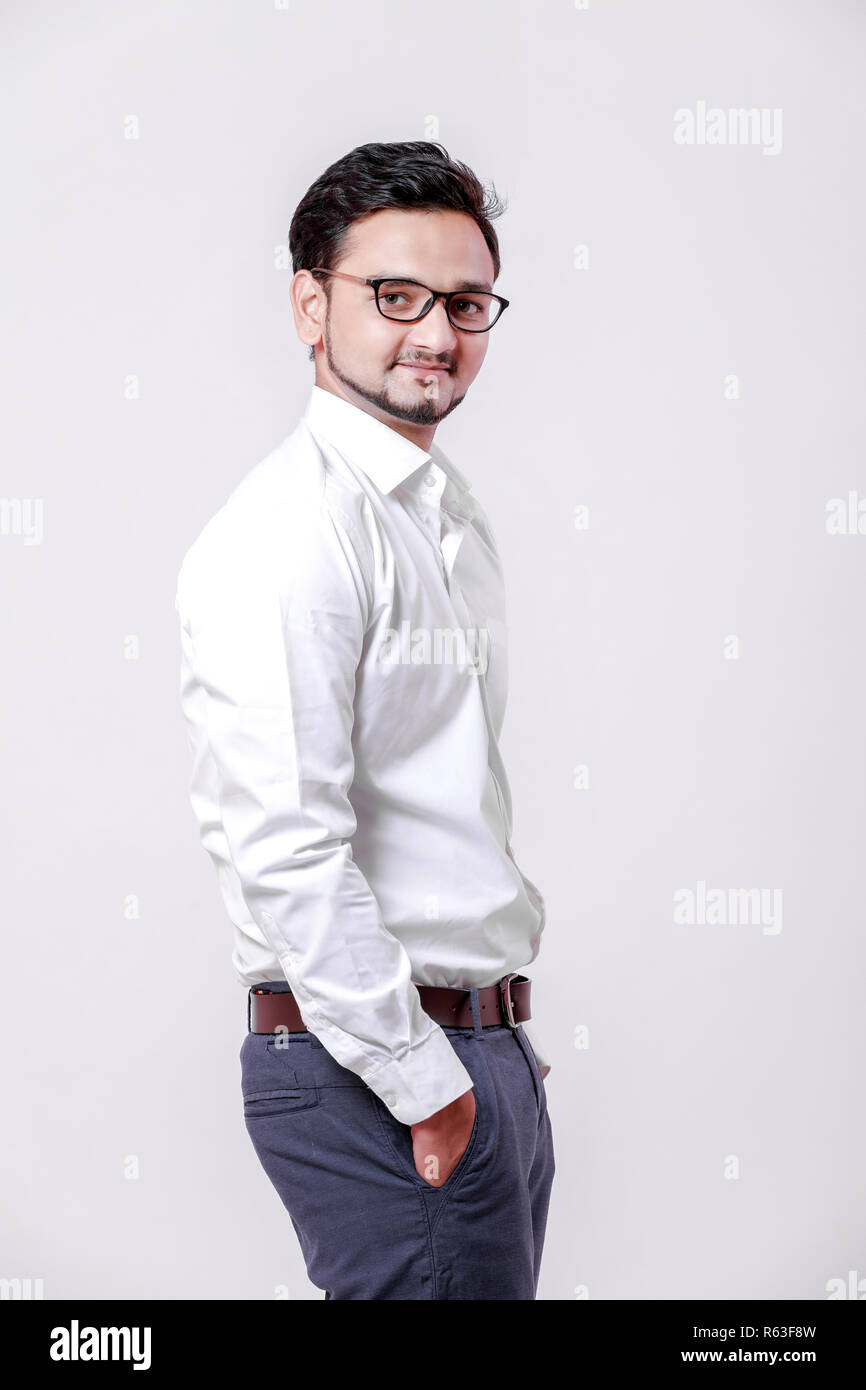 young indian man Standing isolated over white background Stock Photo ...