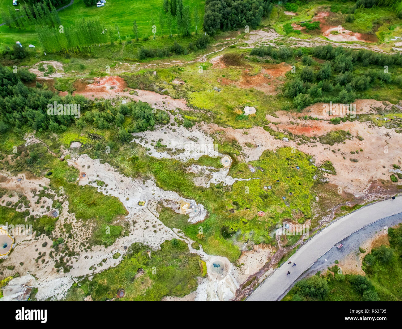 The Great Geyser Area, Iceland. This image is shot using a drone Stock ...