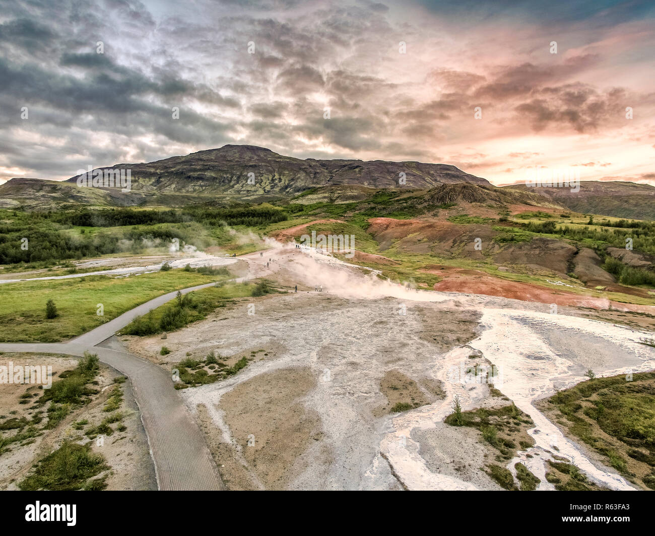 The Great Geyser Area, Iceland. This image is shot using a drone Stock ...