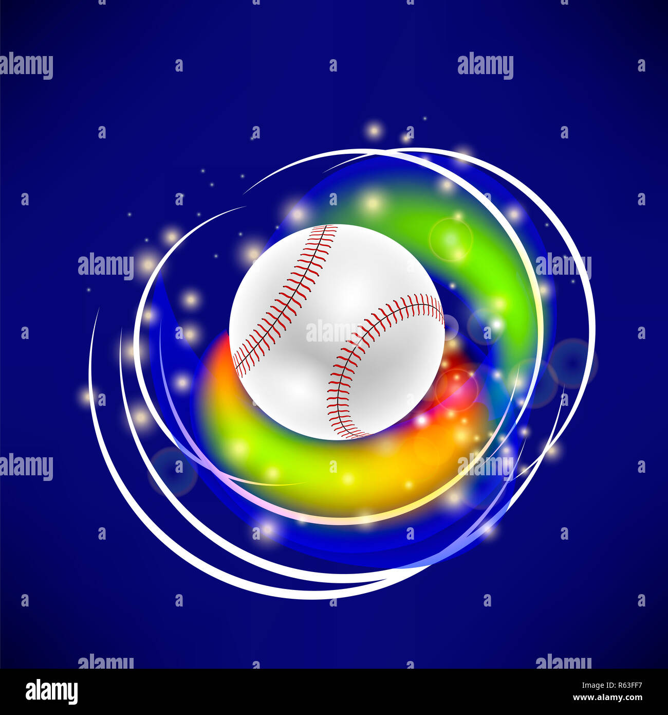 Flying Baseball Ball with Yellow Sparkles Stock Photo - Alamy