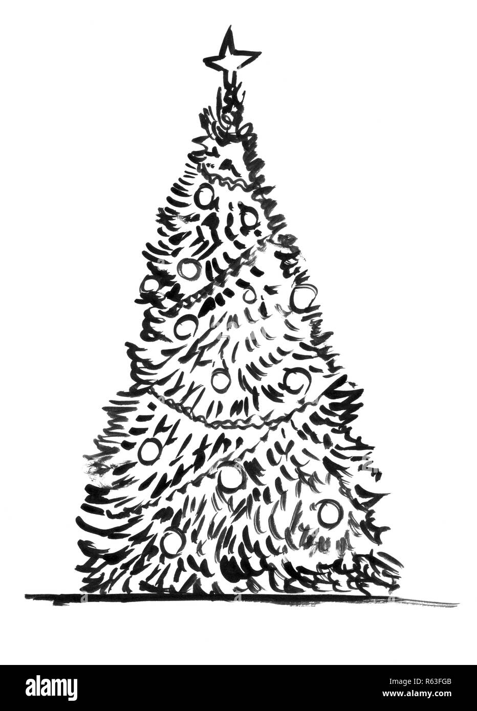 Black Ink Grunge Artistic Hand Drawing of Christmas Tree Stock Photo ...