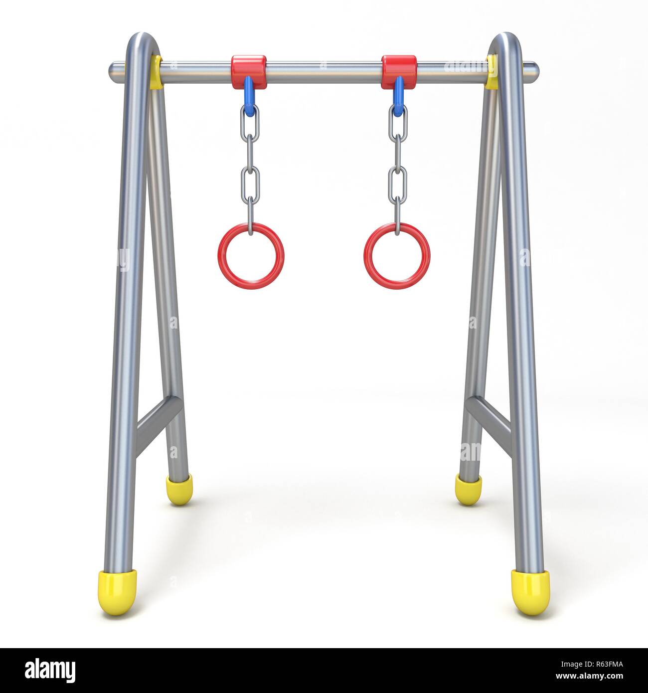 Children swing with metal rings front view 3D Stock Photo - Alamy