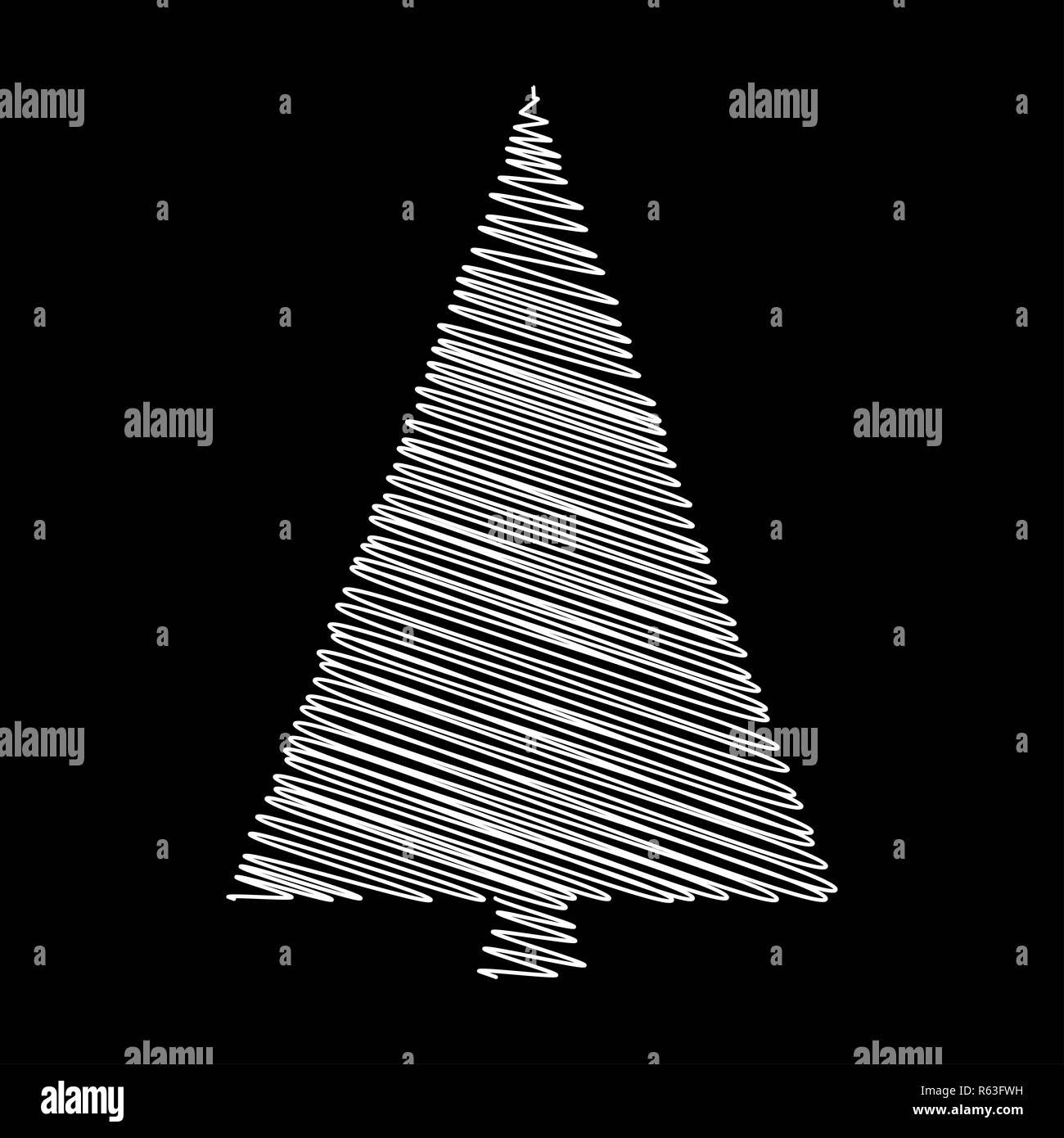 christmas tree scribble vectordesign isolated on black background Stock ...