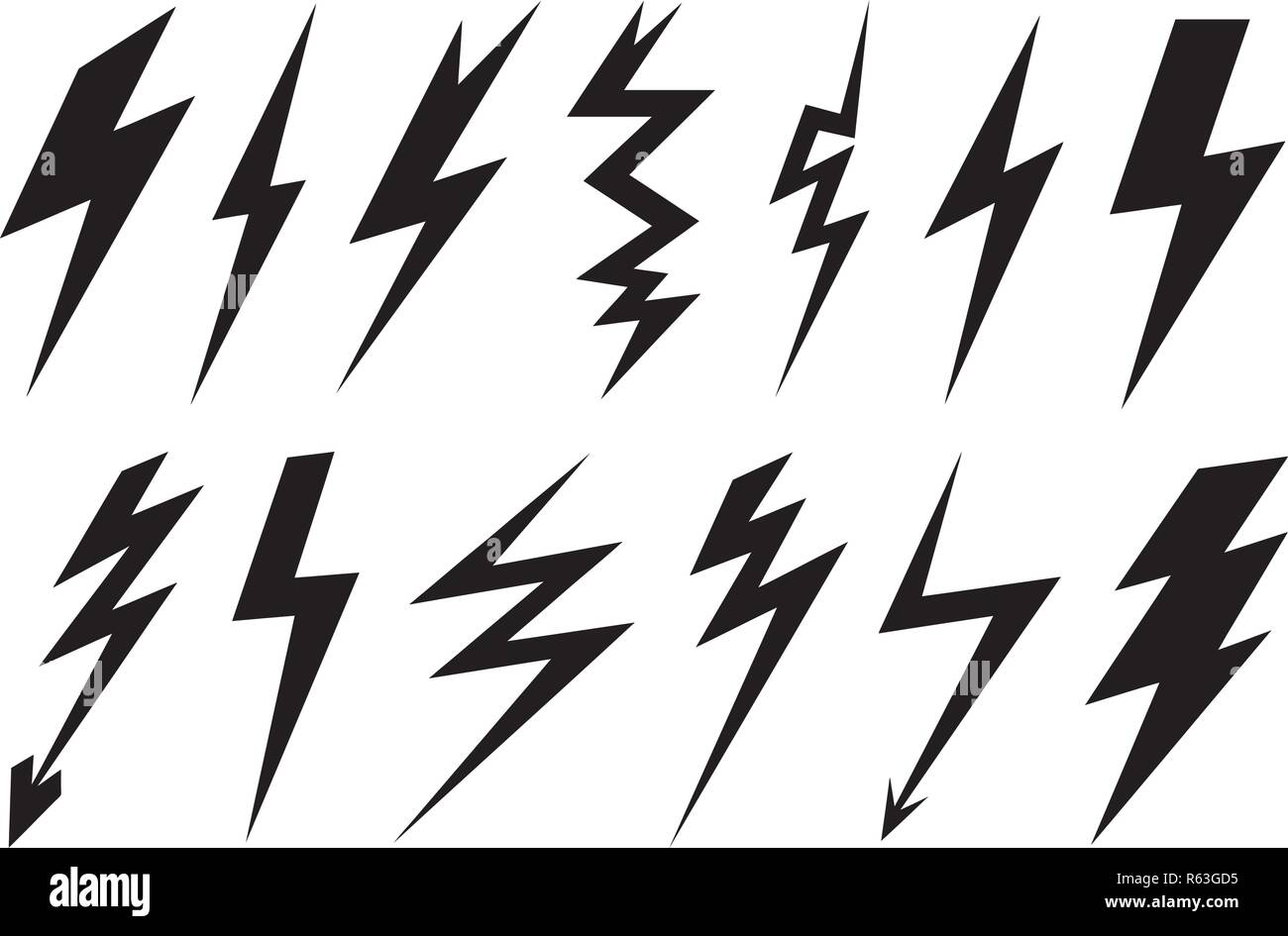 Set of different lightning bolts isolated on white Stock Vector Image ...