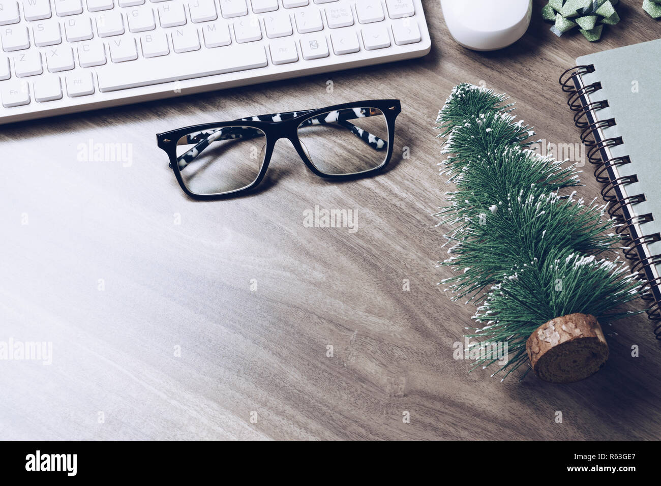 Merry Christmas and Happy new years office desk concept. top view with ...