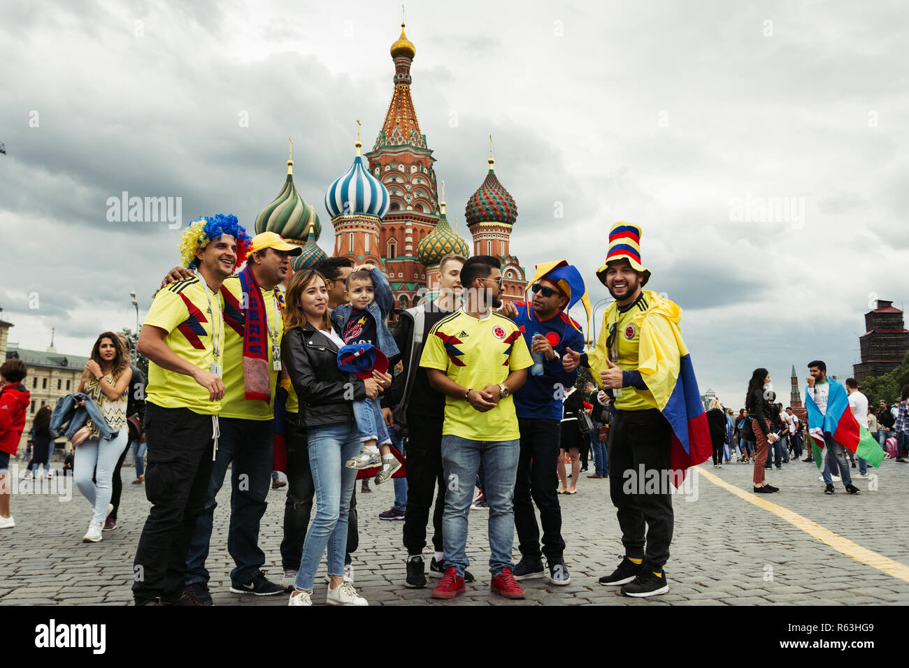Moscow, Russia - July 3 2018: Colombian fans photographing on the Red ...