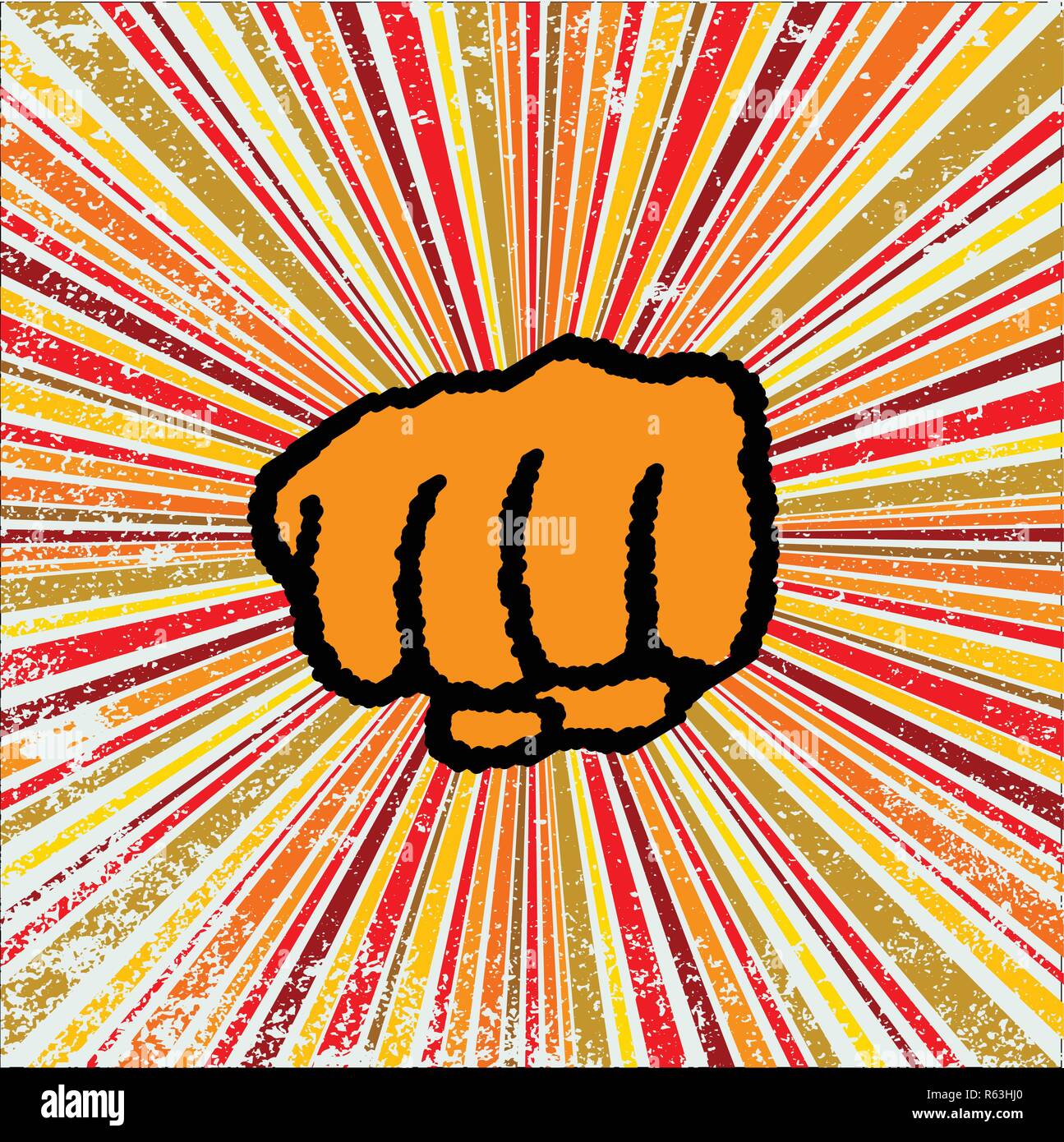 Abstract and retro fist punch grunge backround design element in reds ...