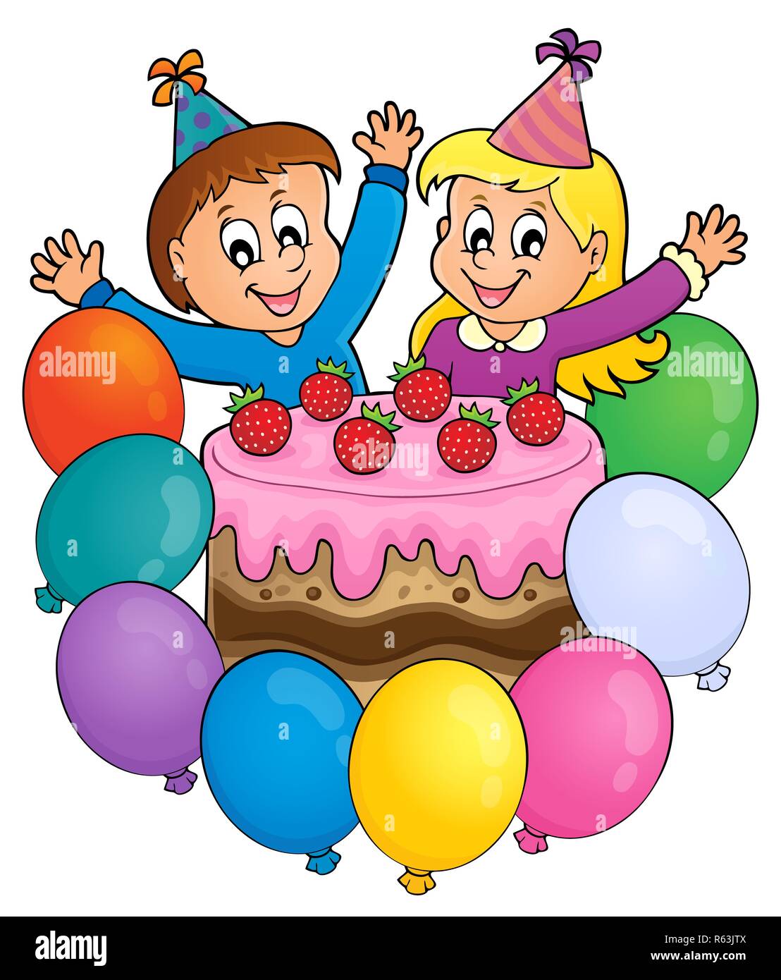Cake and two kids celebrating image 3 Stock Photo - Alamy