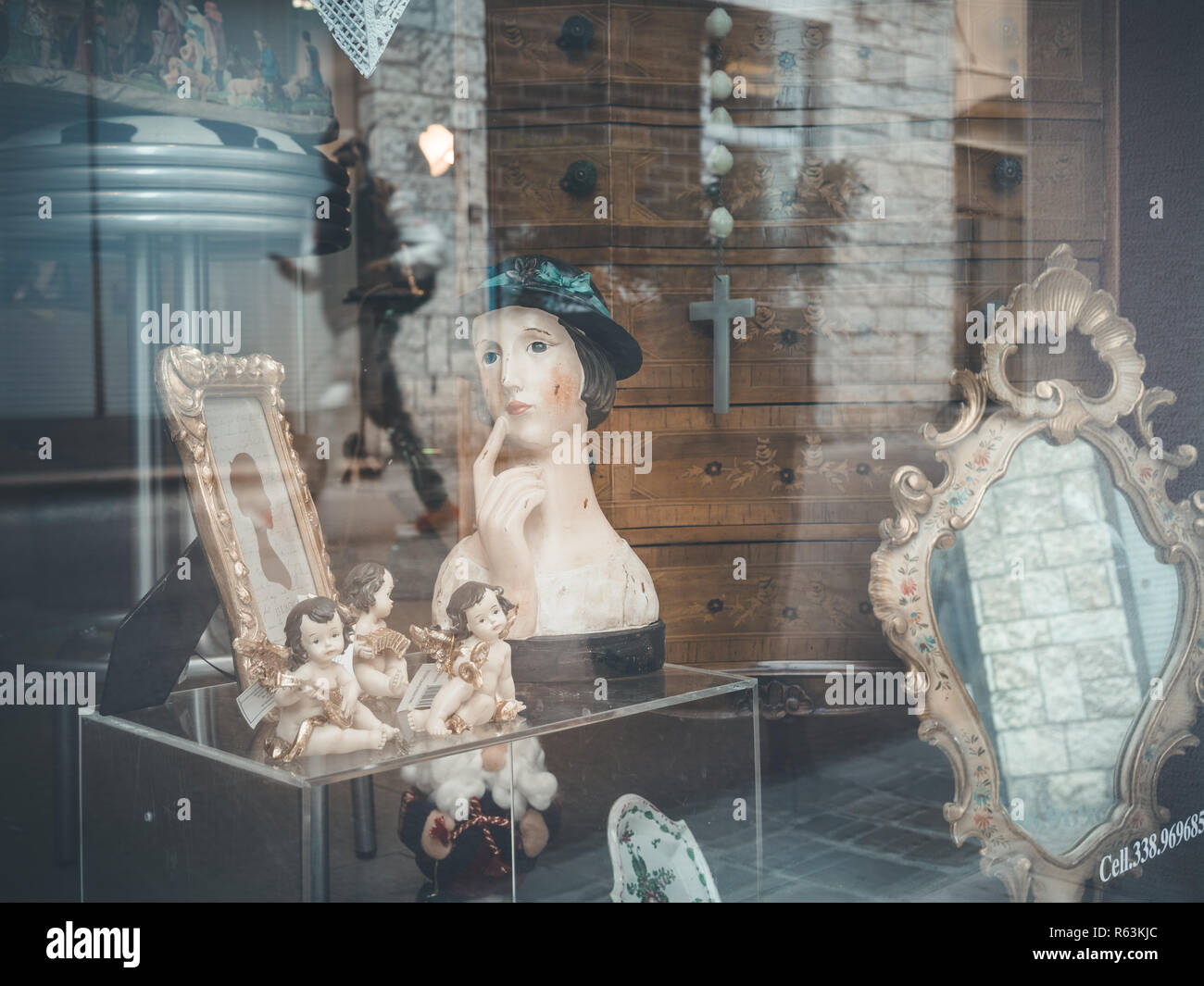 Rimini, italy, December 2018 Rimini, many vintage statues are shown on ...