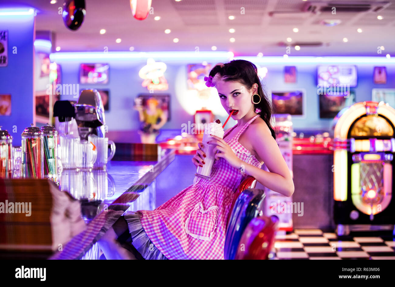 Vintage woman drinking milkshake hi-res stock photography and images ...