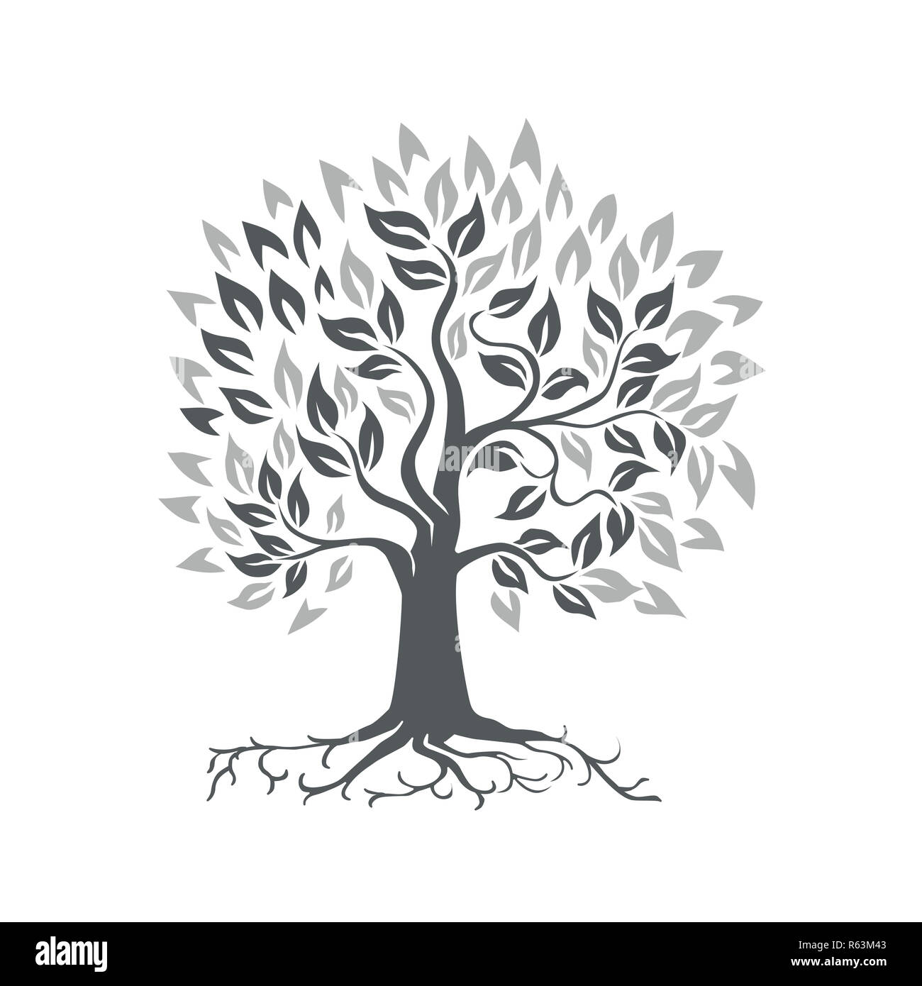 Stylized Oak Tree with Roots Retro Stock Photo - Alamy