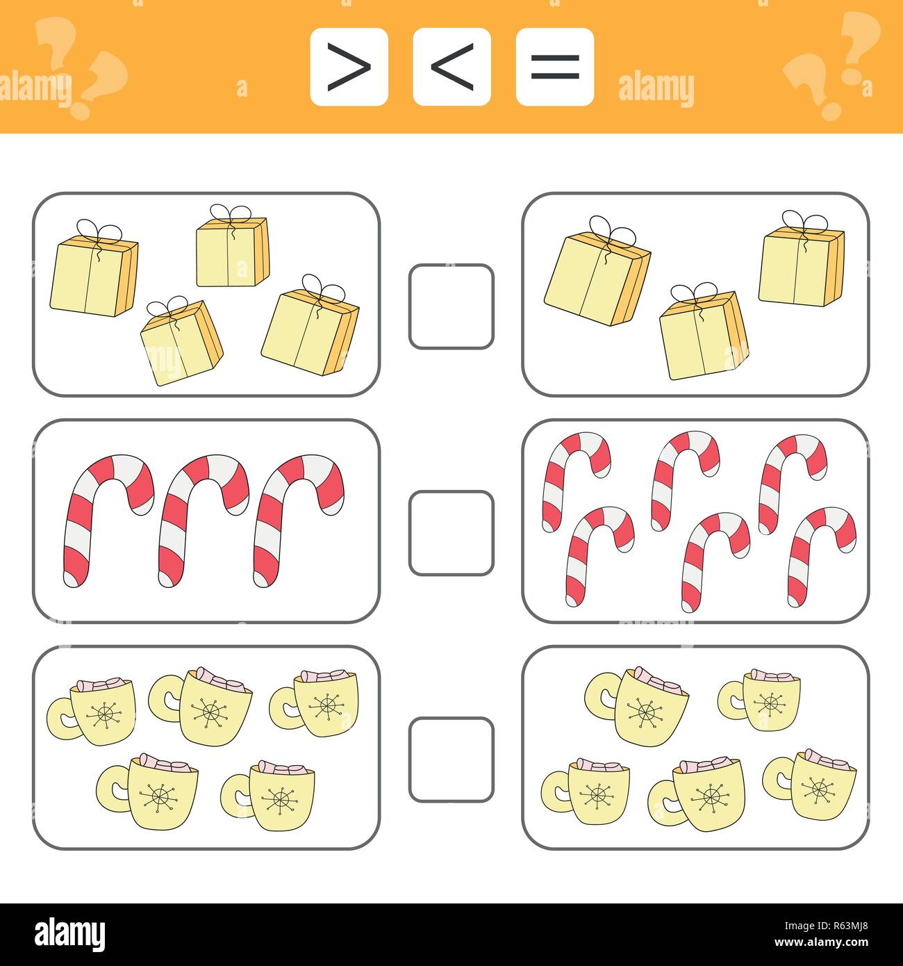 Learning mathematics, numbers - choose more, less or equal Stock Vector ...