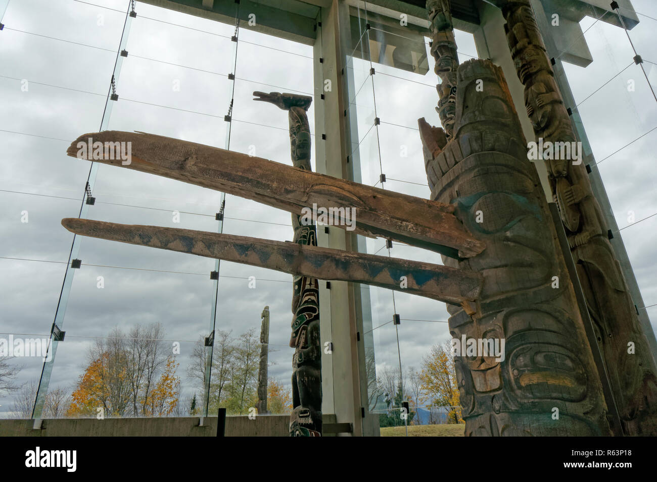 Pacific Northwest totem poles in the Great Hall of the Museum of ...