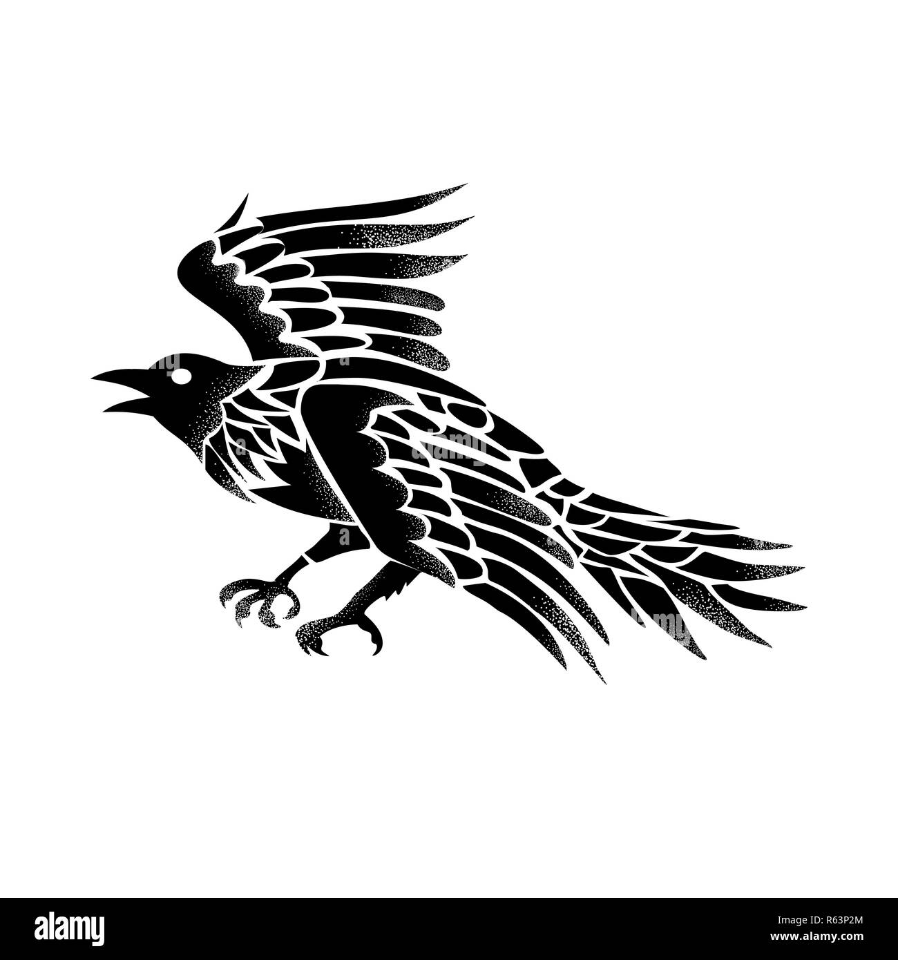 Raven Flying Side Tattoo Stock Photo - Alamy