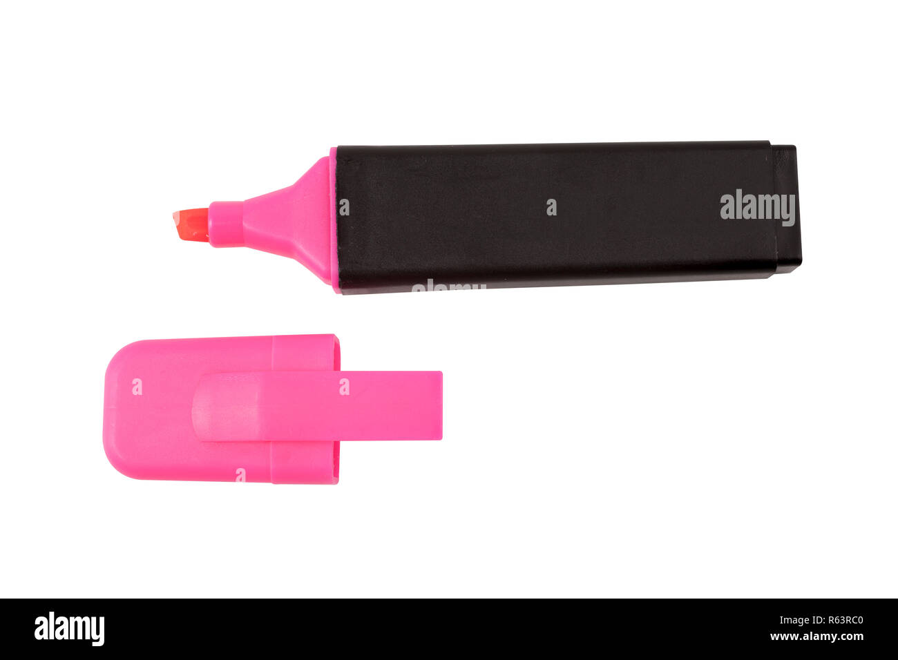 Flourescent pink text and graphics highlighter pen with cap, isolated ...
