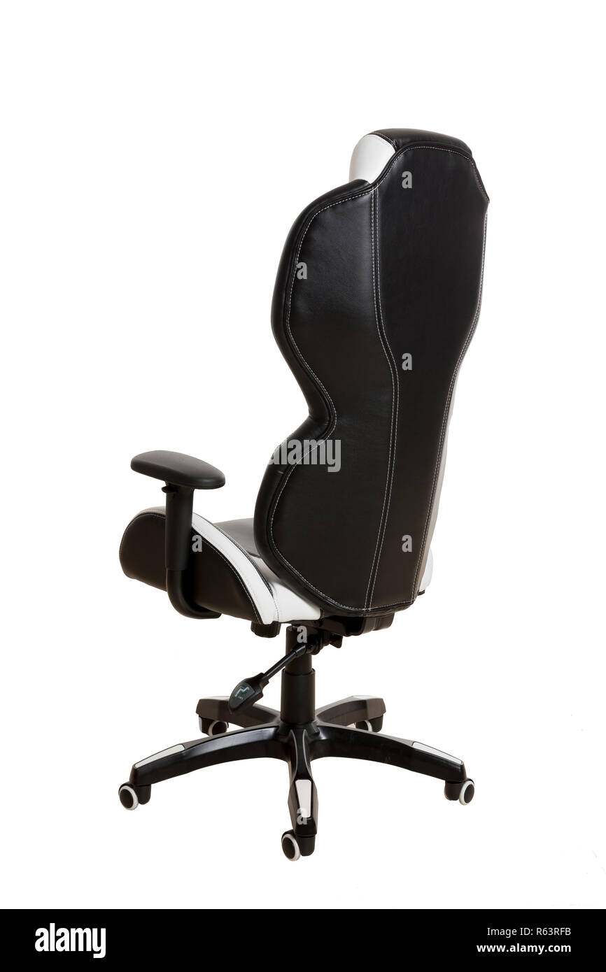 Back view of a modern office chair, upholstered in a black and white ...
