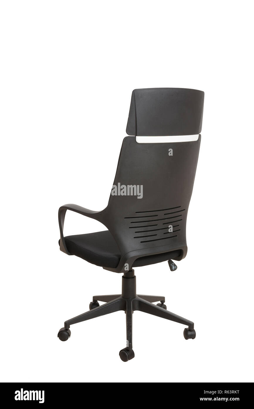 back side view of a modern office chair, made of black plastic ...