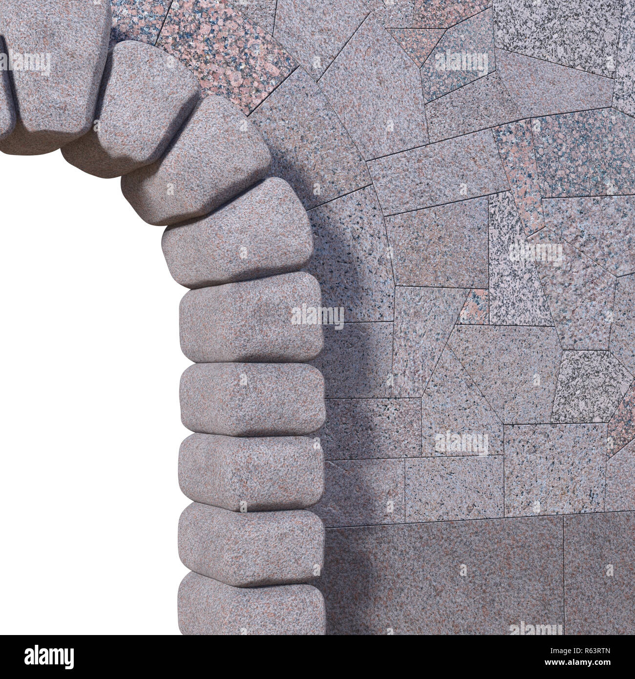 Upper right part of a cyclopean stone gate with granite tiled wall and ...