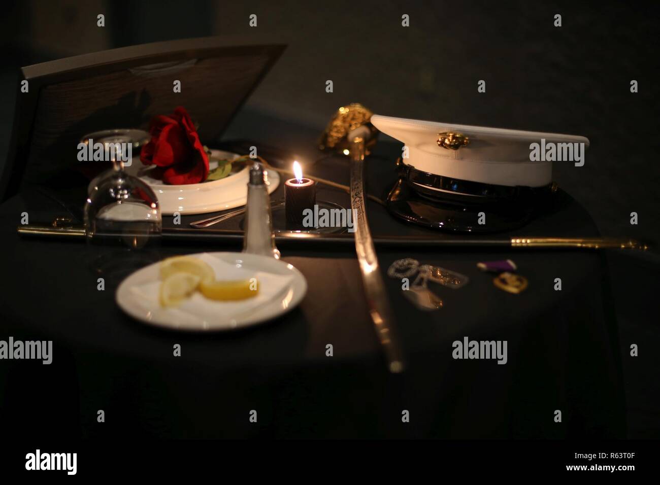 A U.S. Marine Corps fallen comrade tribute sits on display at Myrtle ...