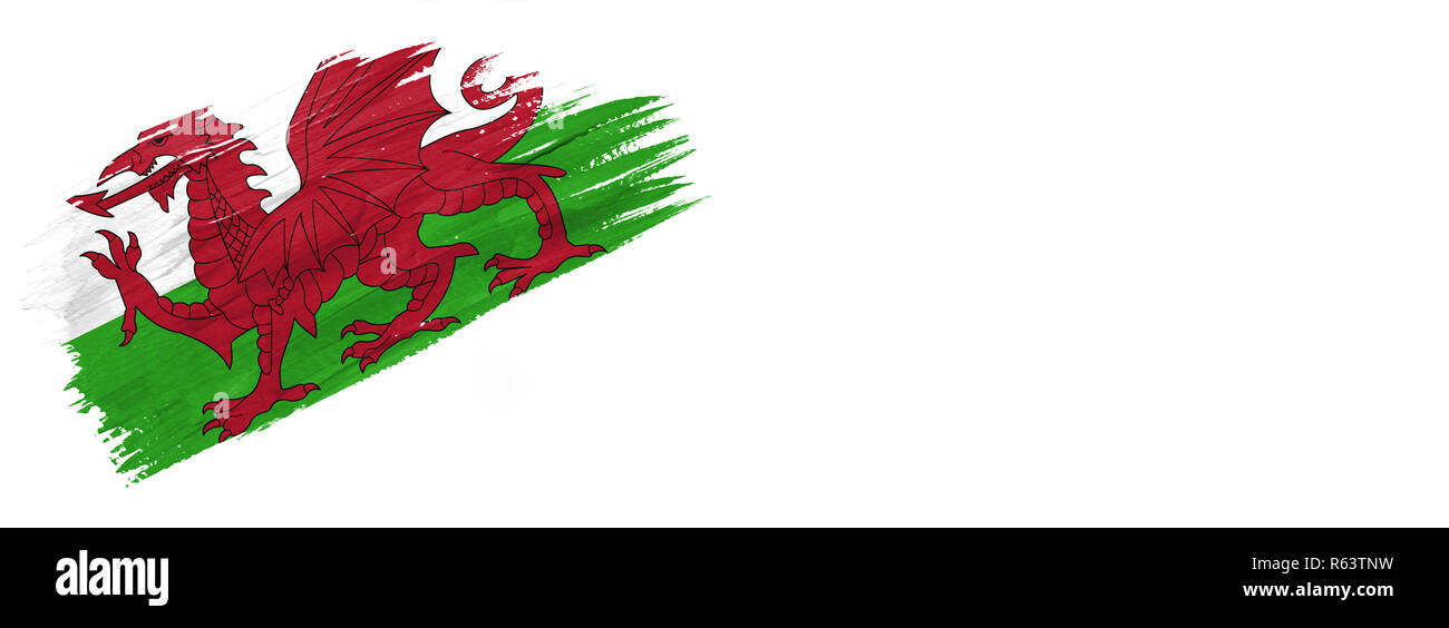 brushes painted flag. Hand-drawn style flag of Wales isolated on white ...