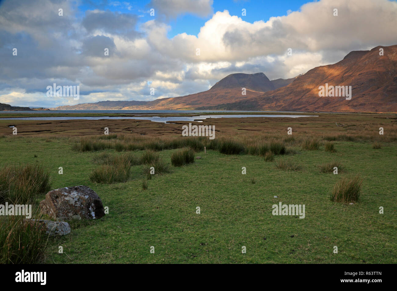 View of Beinn Alligin mountain across Upper Loch Torridon Scotland ...