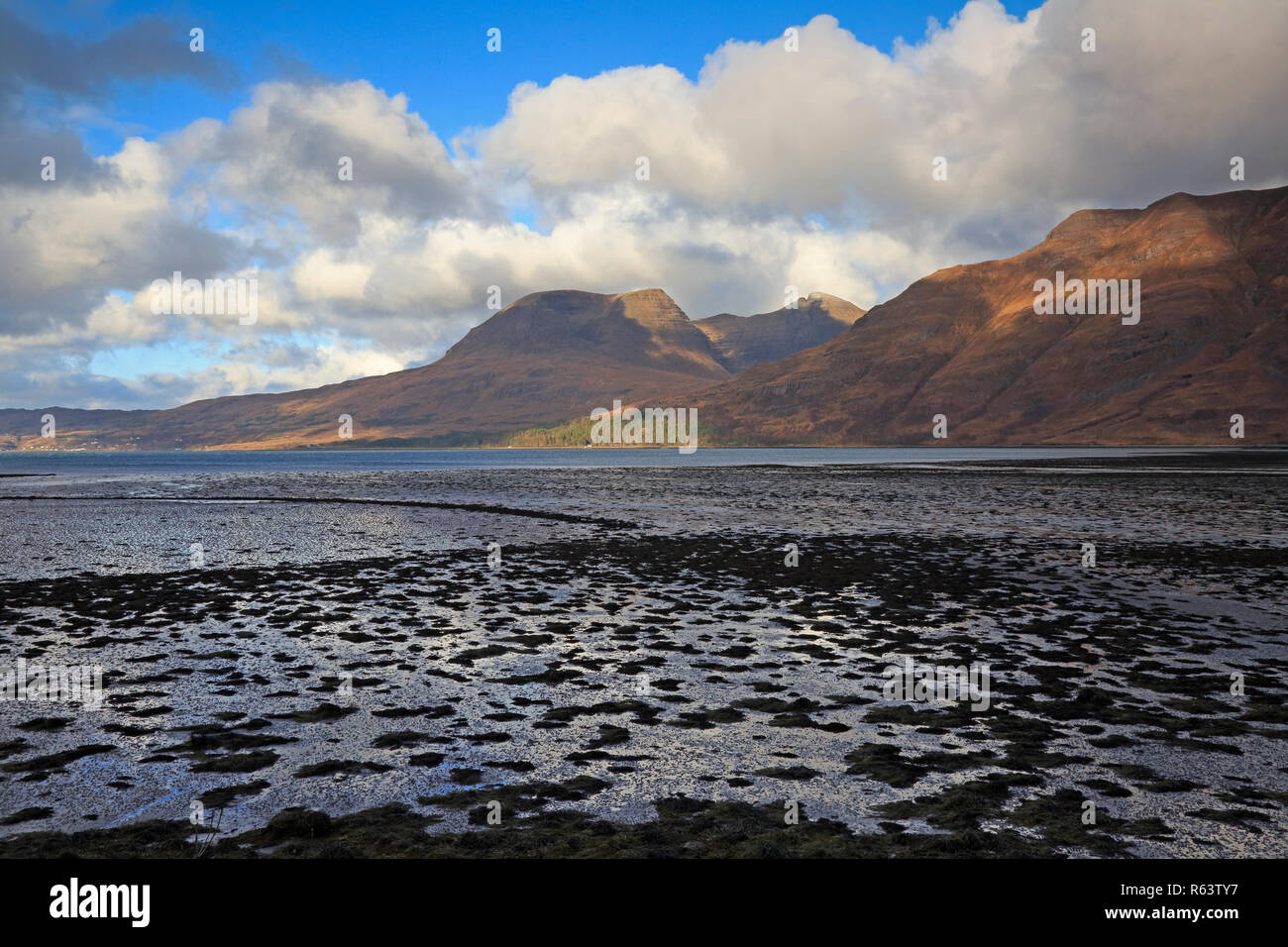 View of Beinn Alligin mountain across Upper Loch Torridon Scotland ...