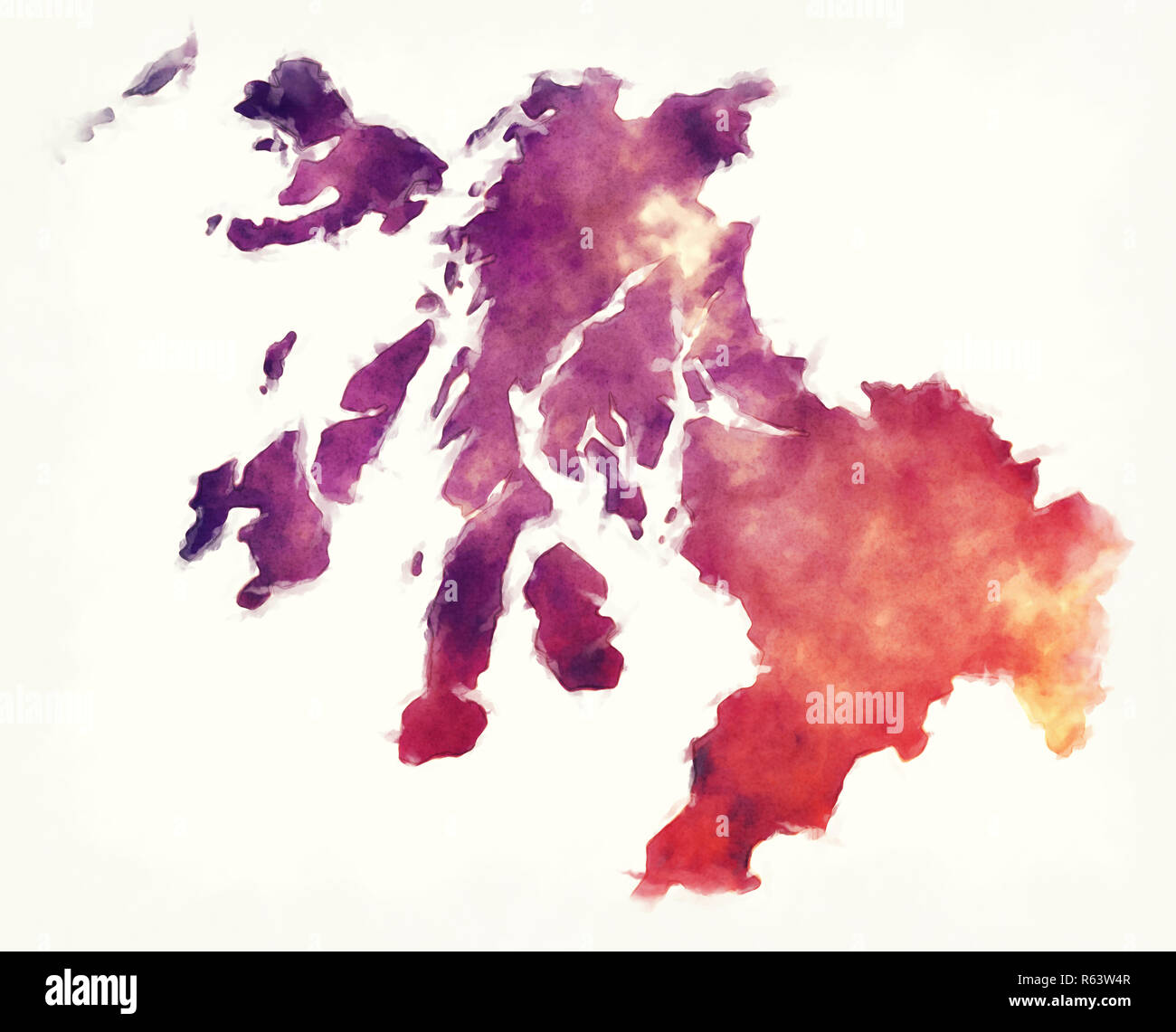 Strathclyde region watercolor map of Scotland in front of a white ...