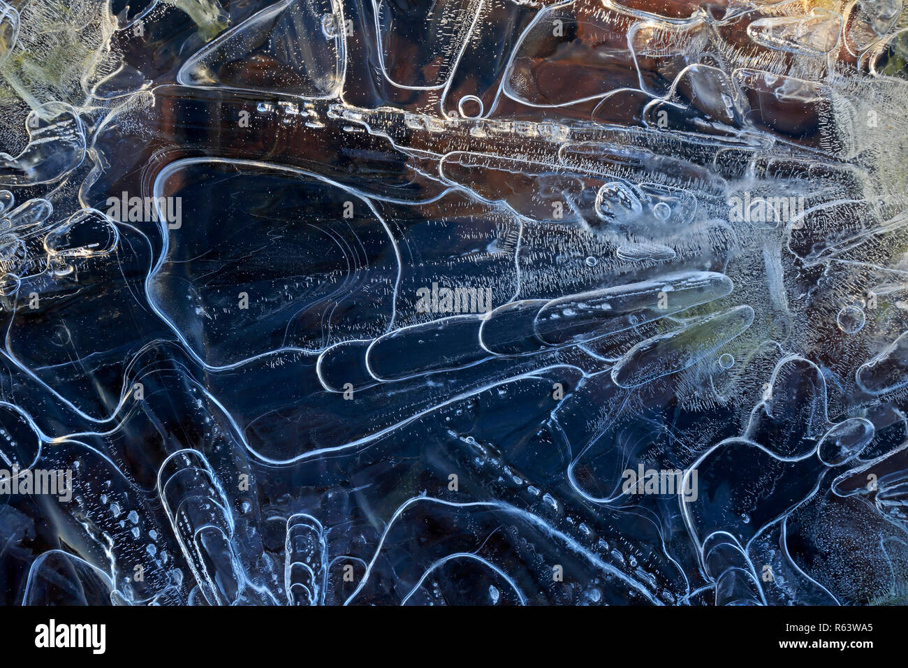 Ice Patterns in a frozen pond in Torridon Scotland Stock Photo - Alamy
