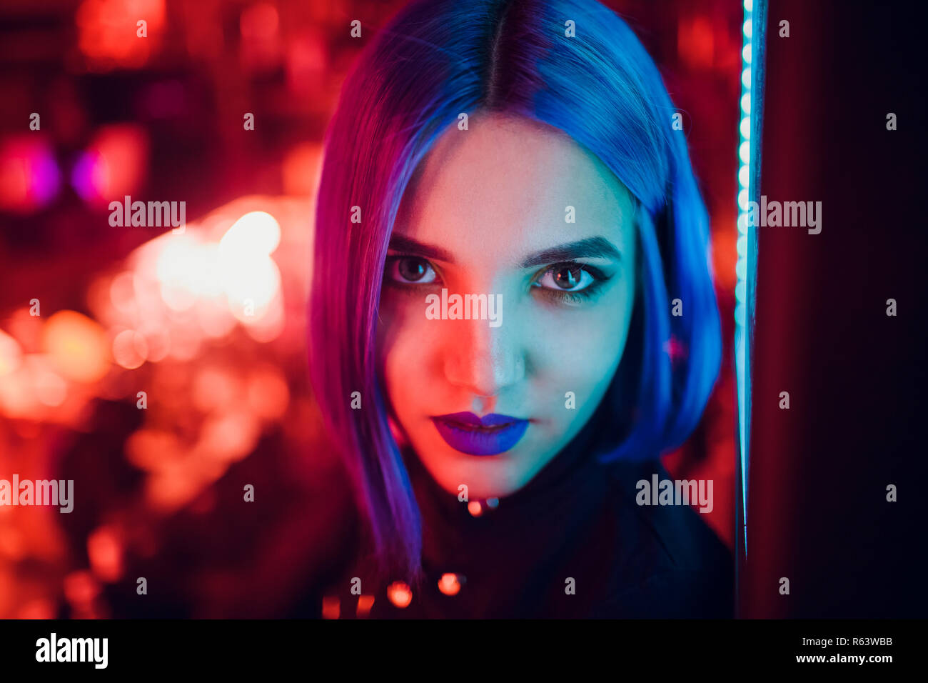 Portrait beautiful girl with blue hair Stock Photo - Alamy