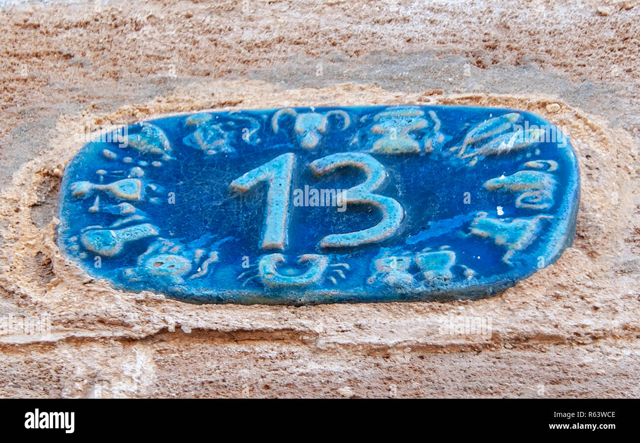 Israel, Jaffa, Ceramic numbers zodiac signs the number thirteen Stock ...