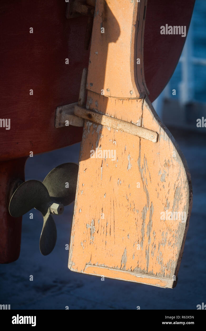 Old wooden rudder on a boat Stock Photo - Alamy