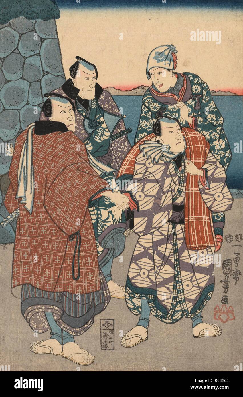 Four Actors at a Quay, left sheet of a triptych. Date: c. 1850 ...