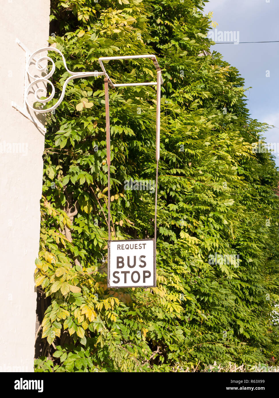 old fashioned retro request a bus stop sign Stock Photo - Alamy