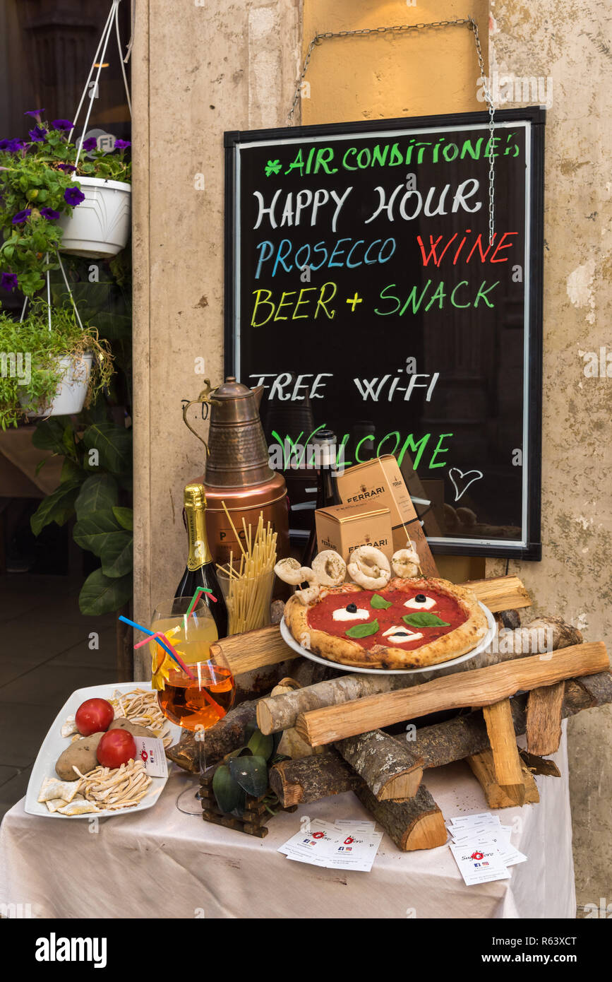 Restaurant Streetside display & adevertisement sign, Rome, Italy Stock ...