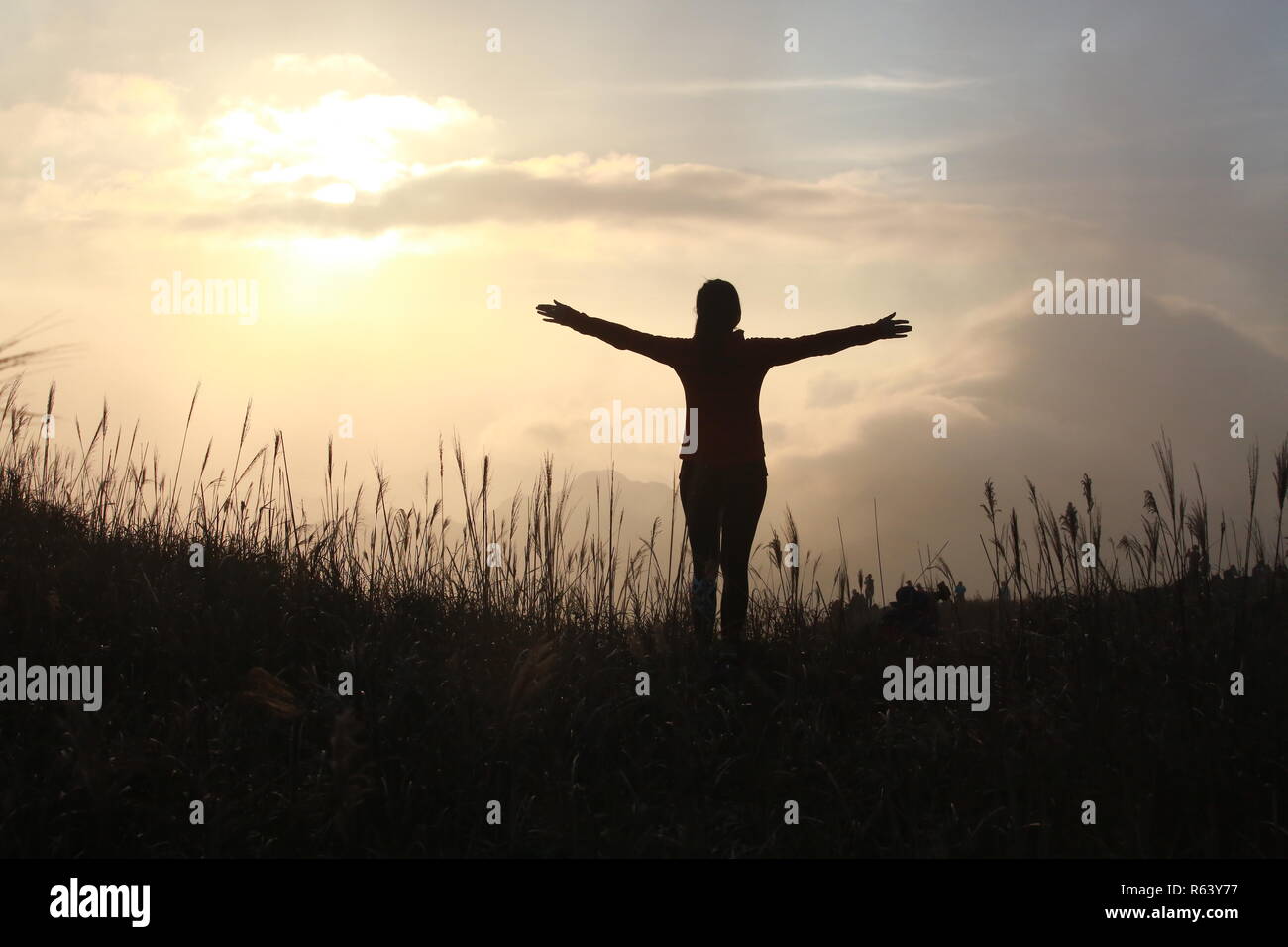 woman silhouette arms rise Stock Photo - Alamy