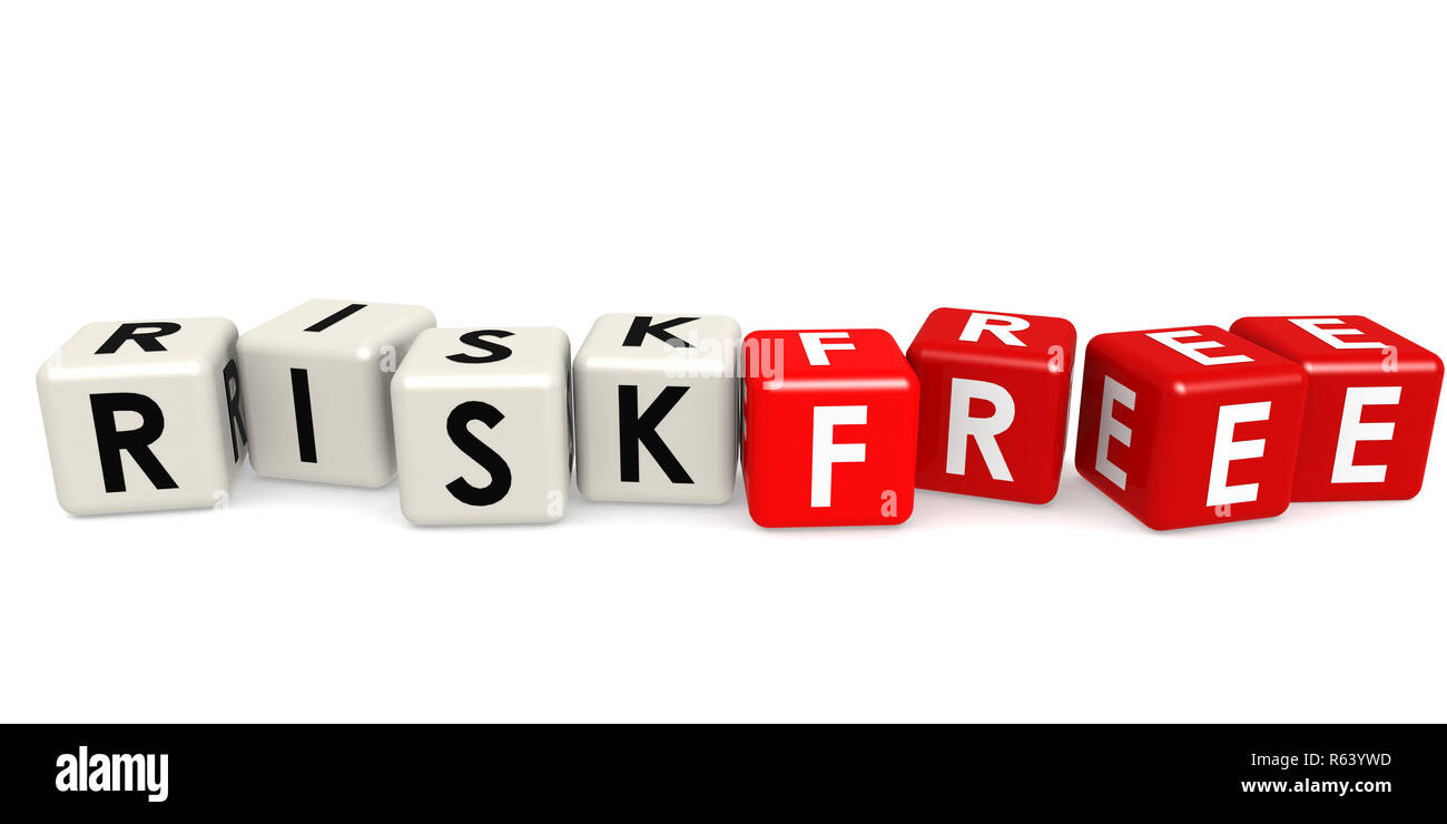 Red and white cube with risk free word Stock Photo - Alamy