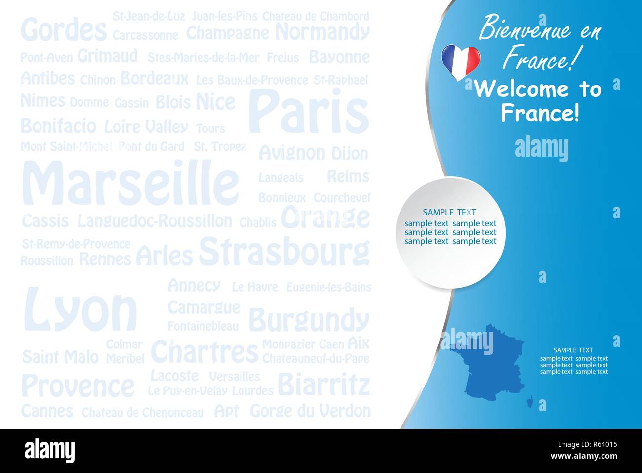 Welcome in France concept with airplane, map and state emblem of France ...