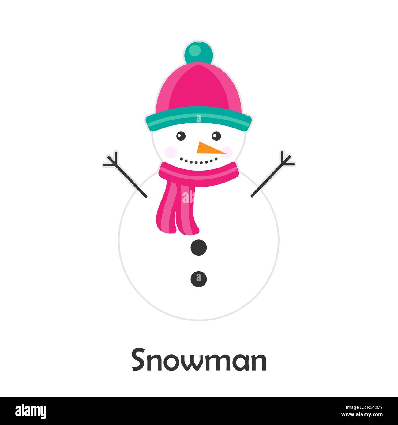 Snowman in cartoon style, christmas card for kid, preschool activity ...