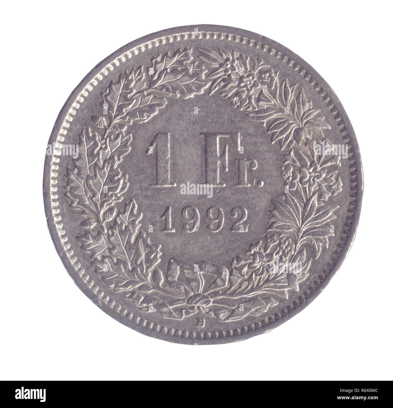 silver One Swiss Frank coin on white background Stock Photo - Alamy