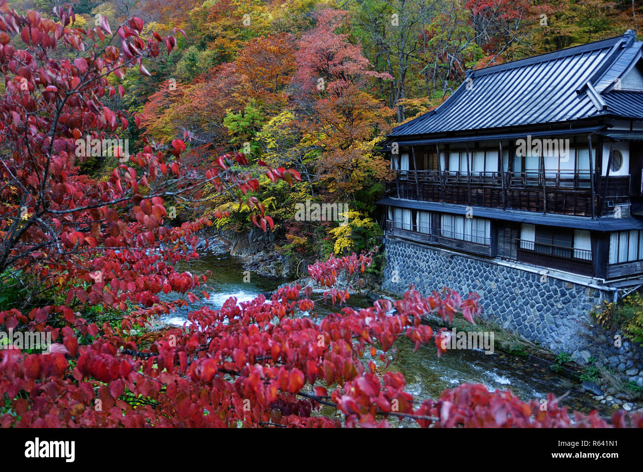 Takaragawa Onsen, outdoor hot springs along Takaragawa river, Japan ...