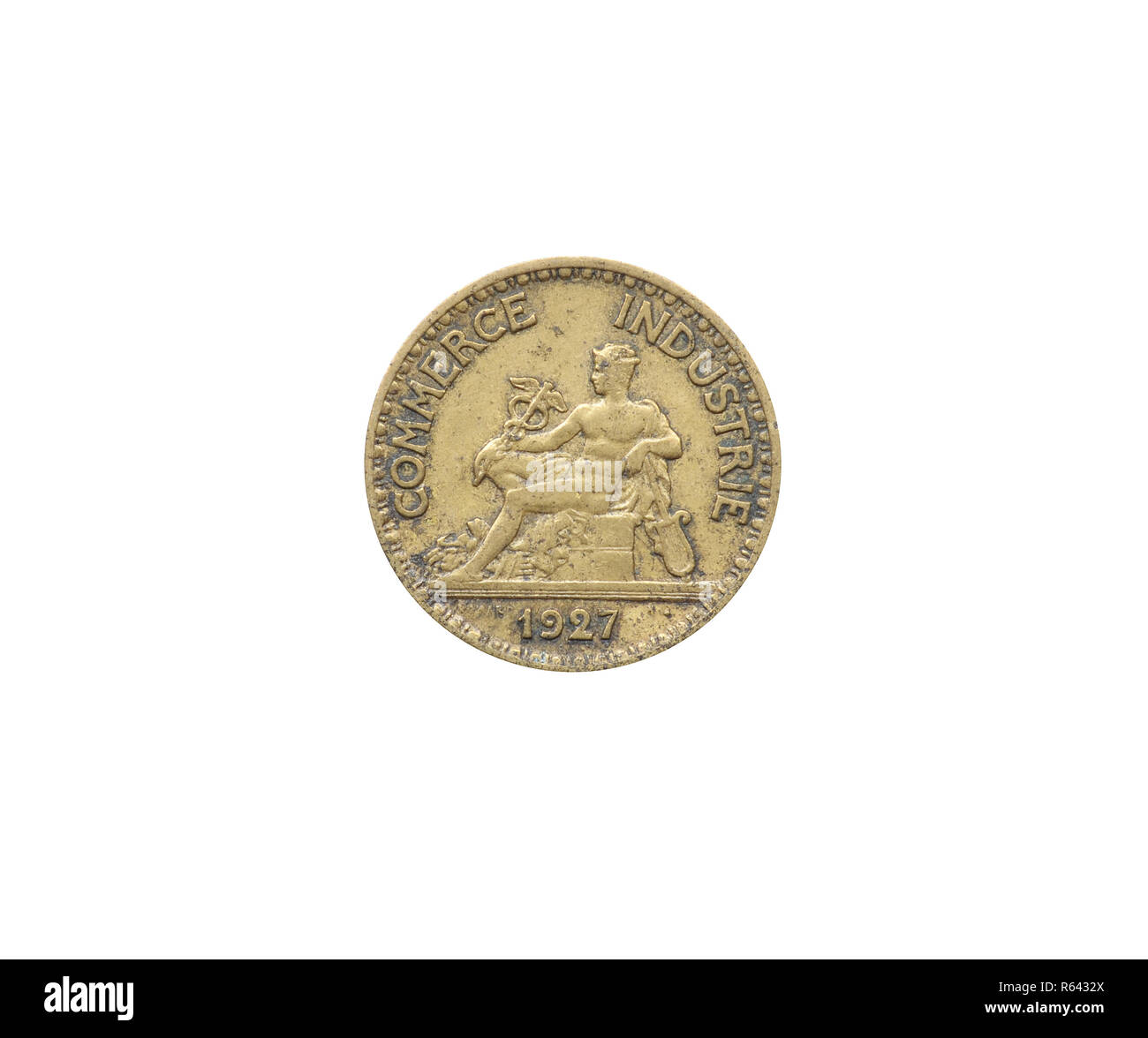 Obverse of 50 Centimes coin made by France that shows Mercury, the god ...