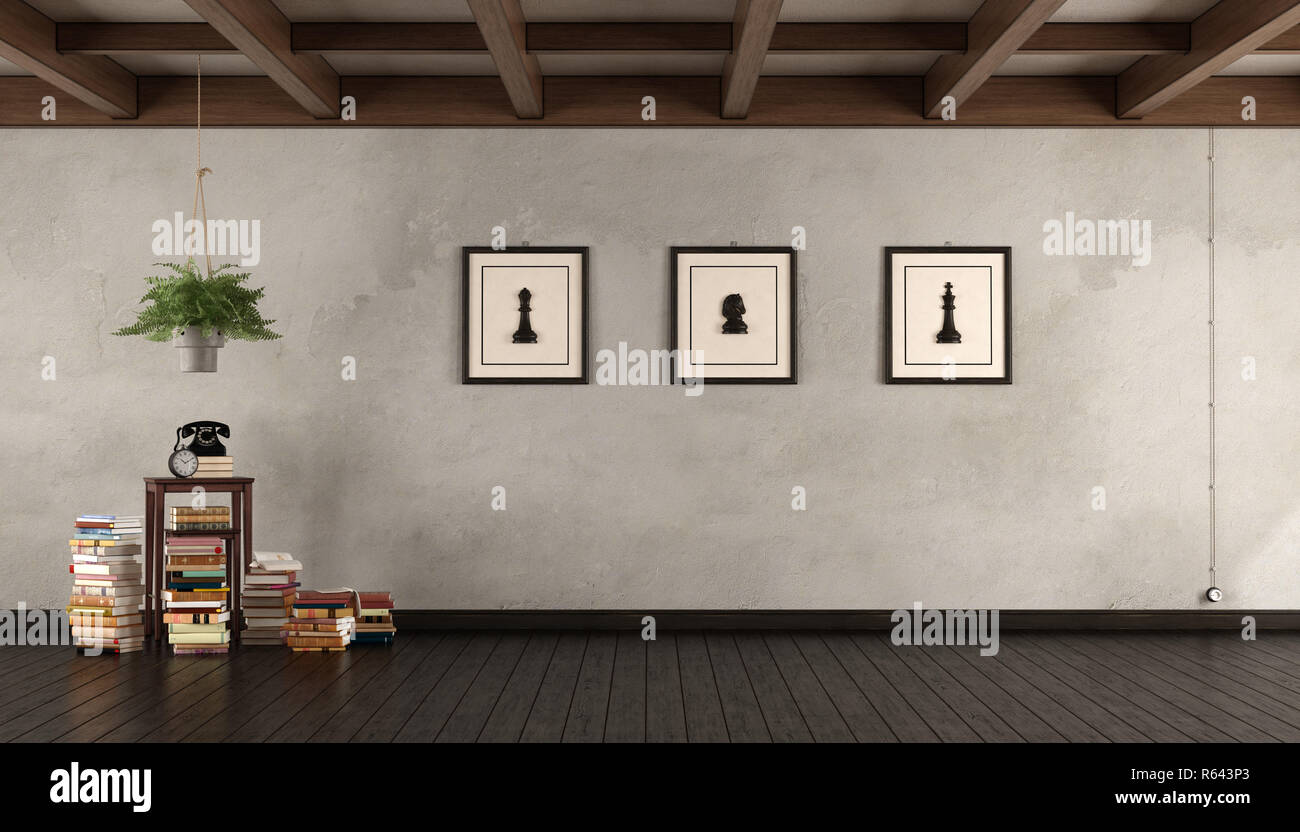 Empty retro living room Stock Photo - Alamy