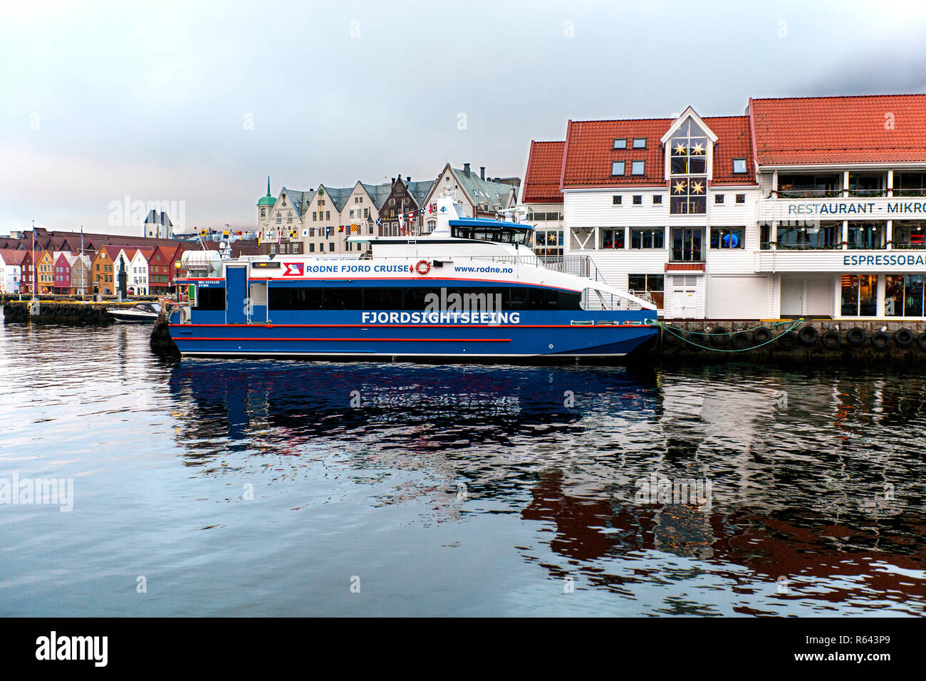 High speed passenger catamaran Rygertroll in the port of Bergen, Norway ...