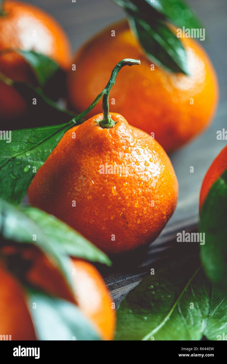 Tasty tangerines on a table. Macro food photography. The concept of ...